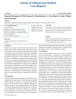 Repeated Hemoptysis With Progressive Bronchiectasis: A Case Report of ...
