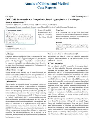 COVID-19 Pneumonia in a Congenital Adrenal Hyperplasia; A Case Report | PDF
