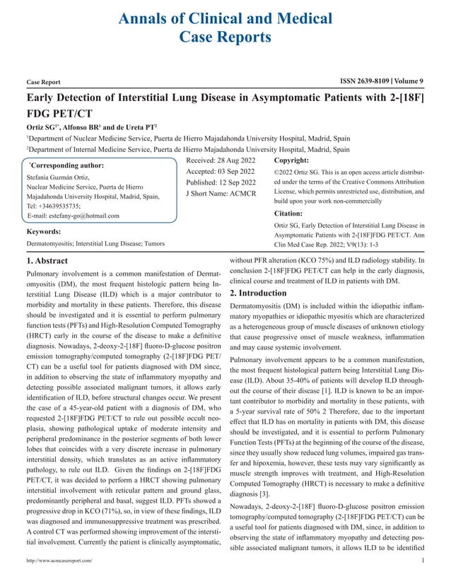 Early detection of interstitial lung disease in asymptomatic patients with 2-[ 18F]FDG PET/CT ...