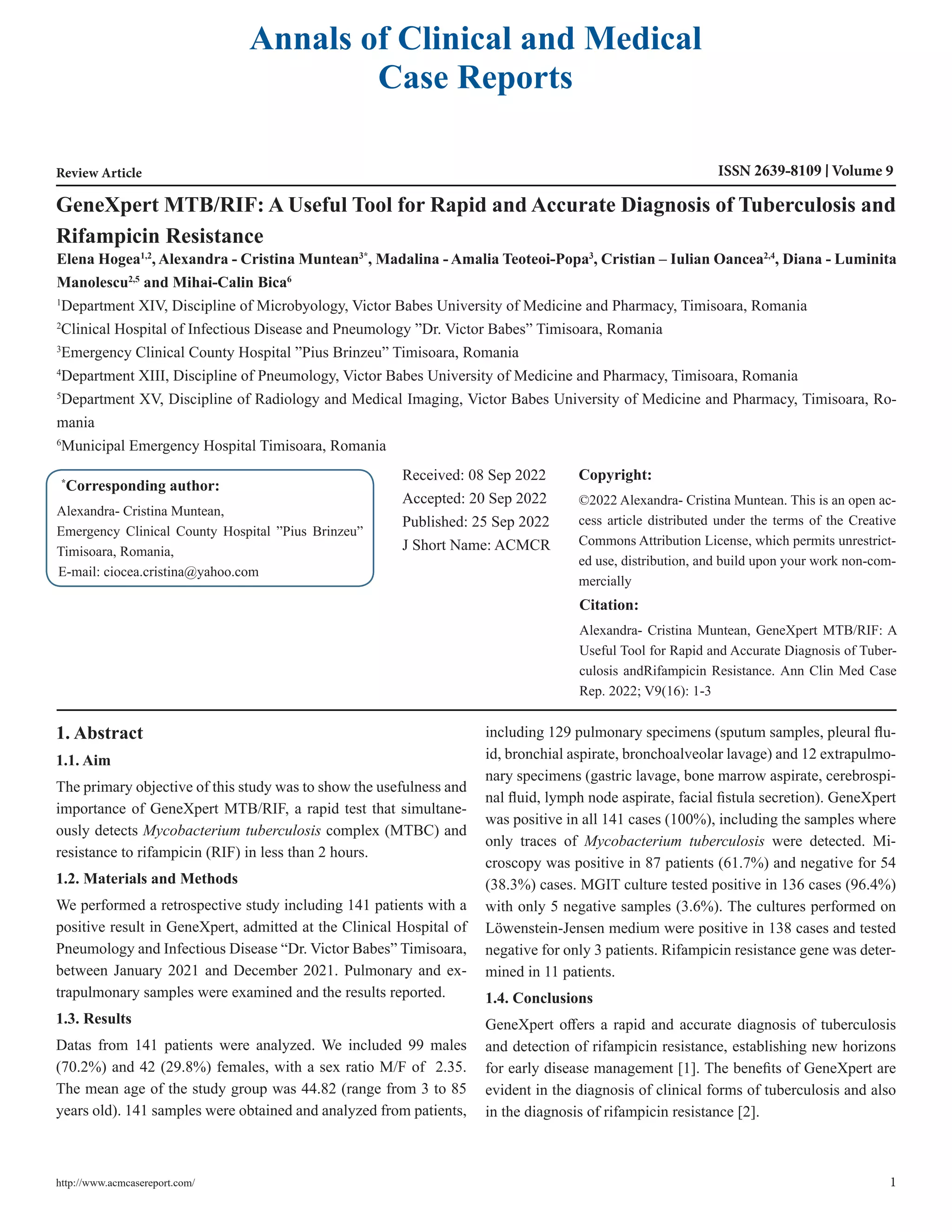 GeneXpert MTB/RIF: A Useful Tool for Rapid and Accurate Diagnosis of ...