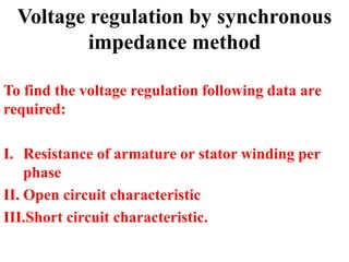 DETERMINATION OF VOLTAGE REGULATION METHOD OF SYNCHRONOUS MACHINE | PPTX