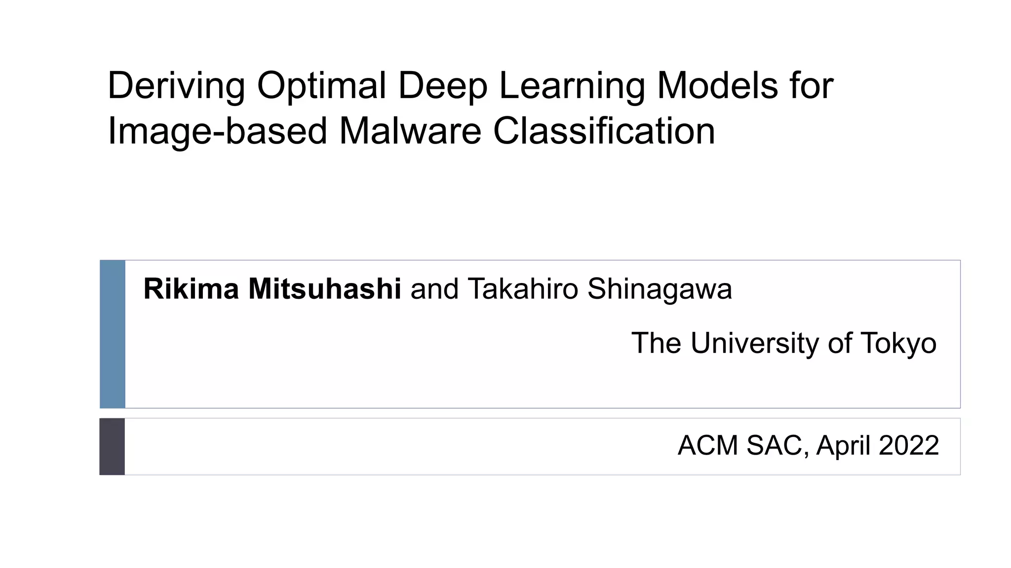 Deriving Optimal Deep Learning Models for Image-based Malware ...