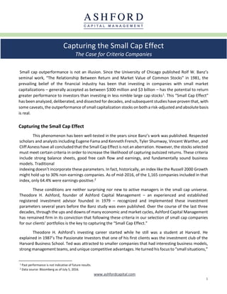 Ashford Capital Management Small Cap Criteria White Paper | PDF