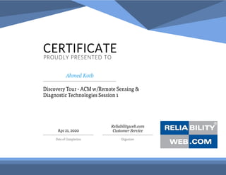 Certificate of Completion "Discovery Tour - ACM w/Remote Sensing & Diagnostic Technologies ...