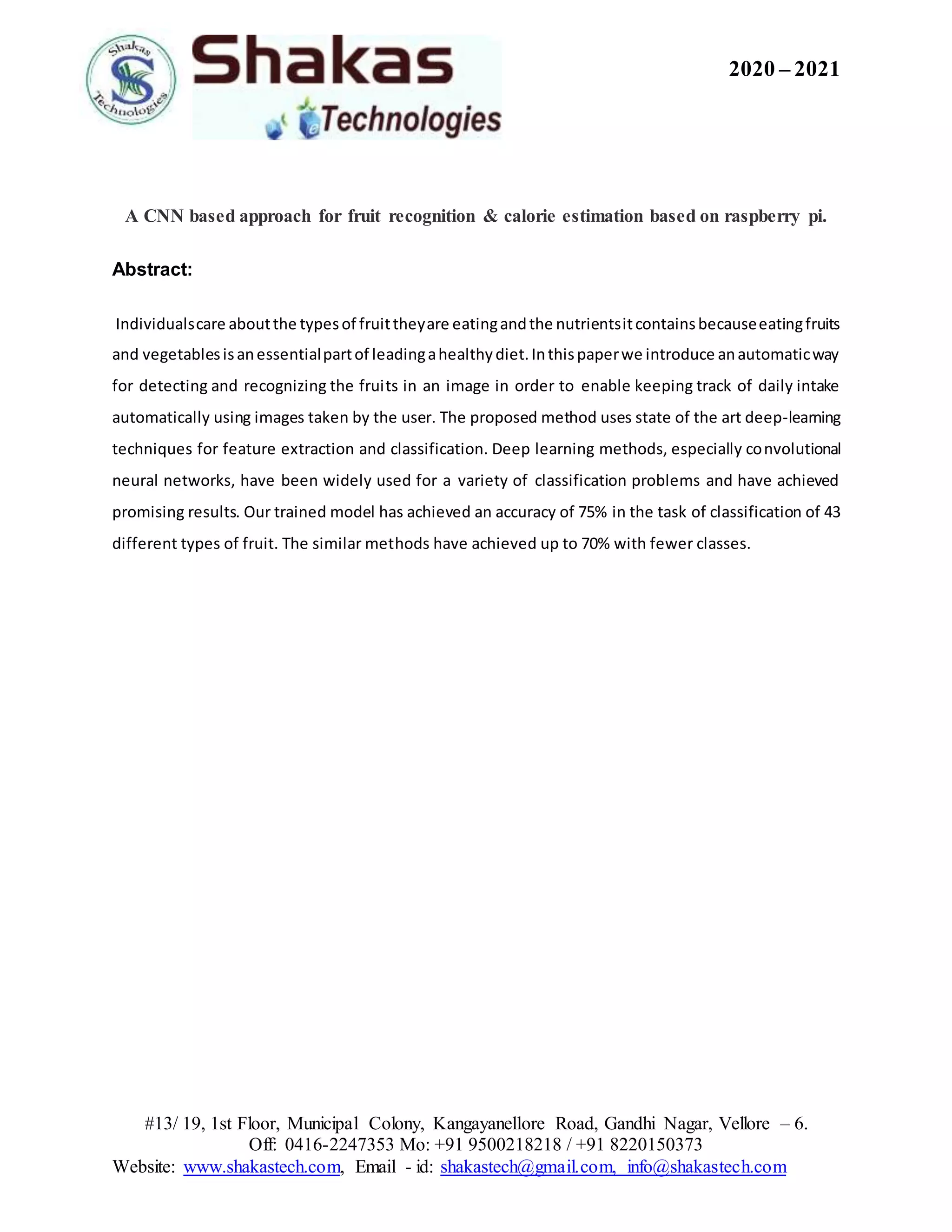 A Cnn Based Approach For Fruit Recognition And Calorie Estimation Based On Raspberry Pi Pdf