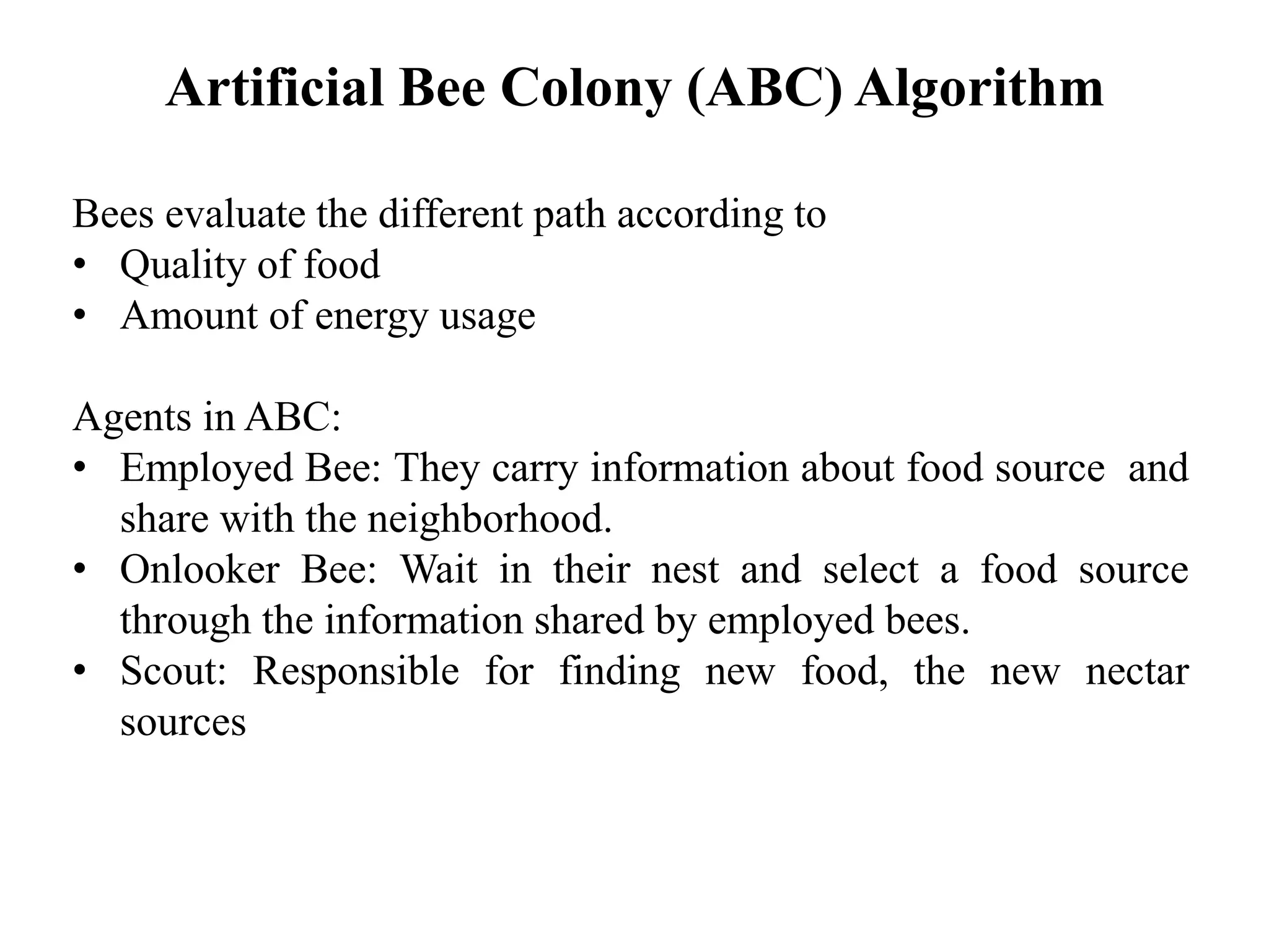 ACO, Firefly, Modified Firefly, BAT, ABC algorithms | PPT