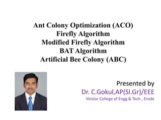 ACO, Firefly, Modified Firefly, BAT, ABC algorithms | PPT