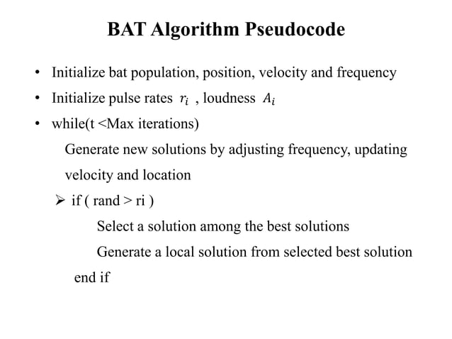 ACO, Firefly, Modified Firefly, BAT, ABC algorithms | PPT