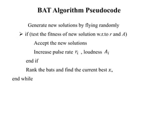 ACO, Firefly, Modified Firefly, BAT, ABC algorithms | PPT