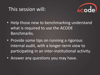 Preparing for the 2018 ACODE Benchmarking Summit | PPT