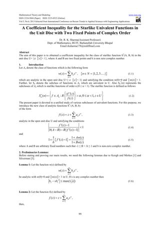 A coefficient inequality for the starlike univalent functions in the unit disc with two fixed ...