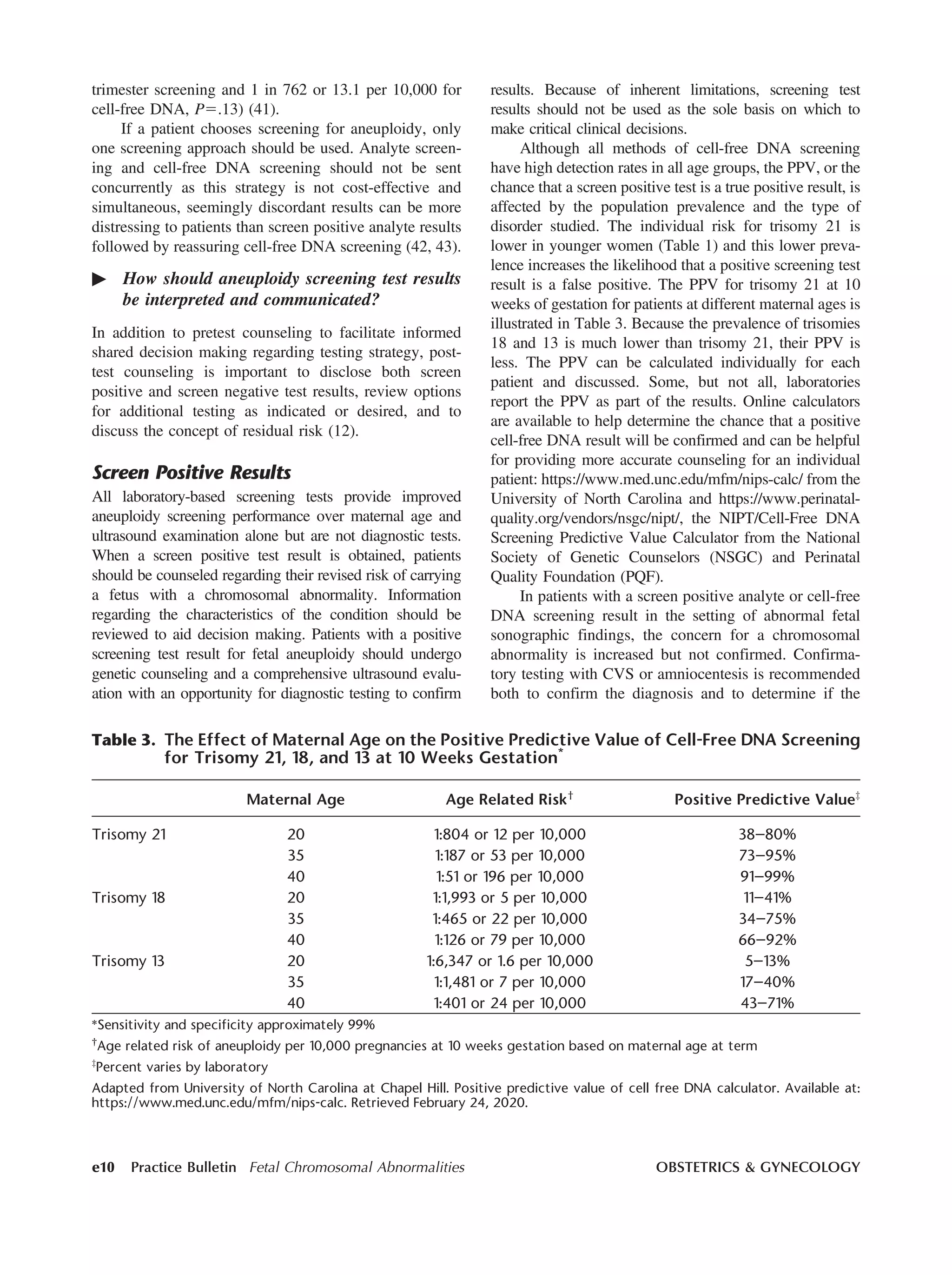 ACOG screening for fetal chromosomal abnormalities 2020 | PDF