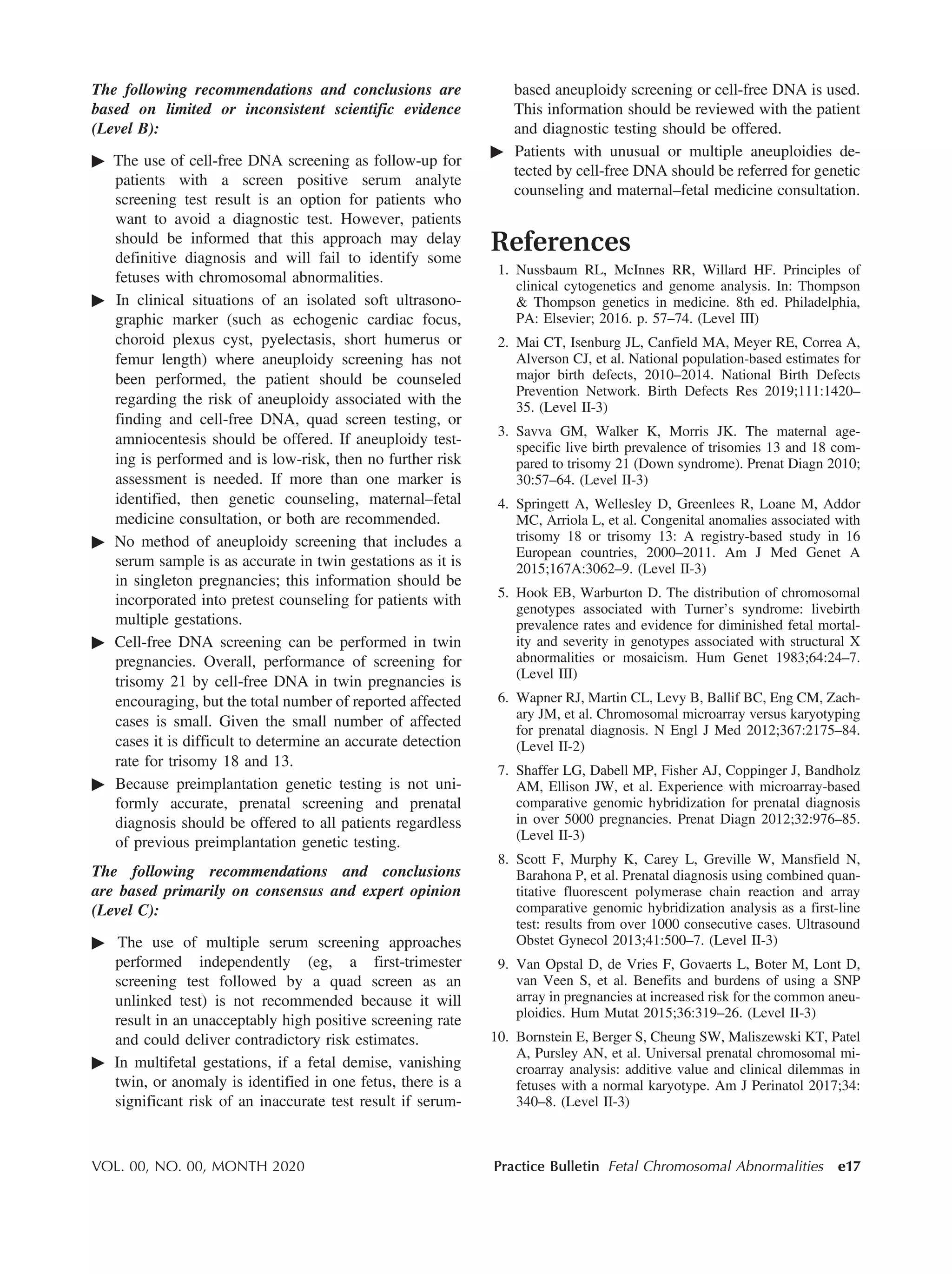 ACOG screening for fetal chromosomal abnormalities 2020 | PDF