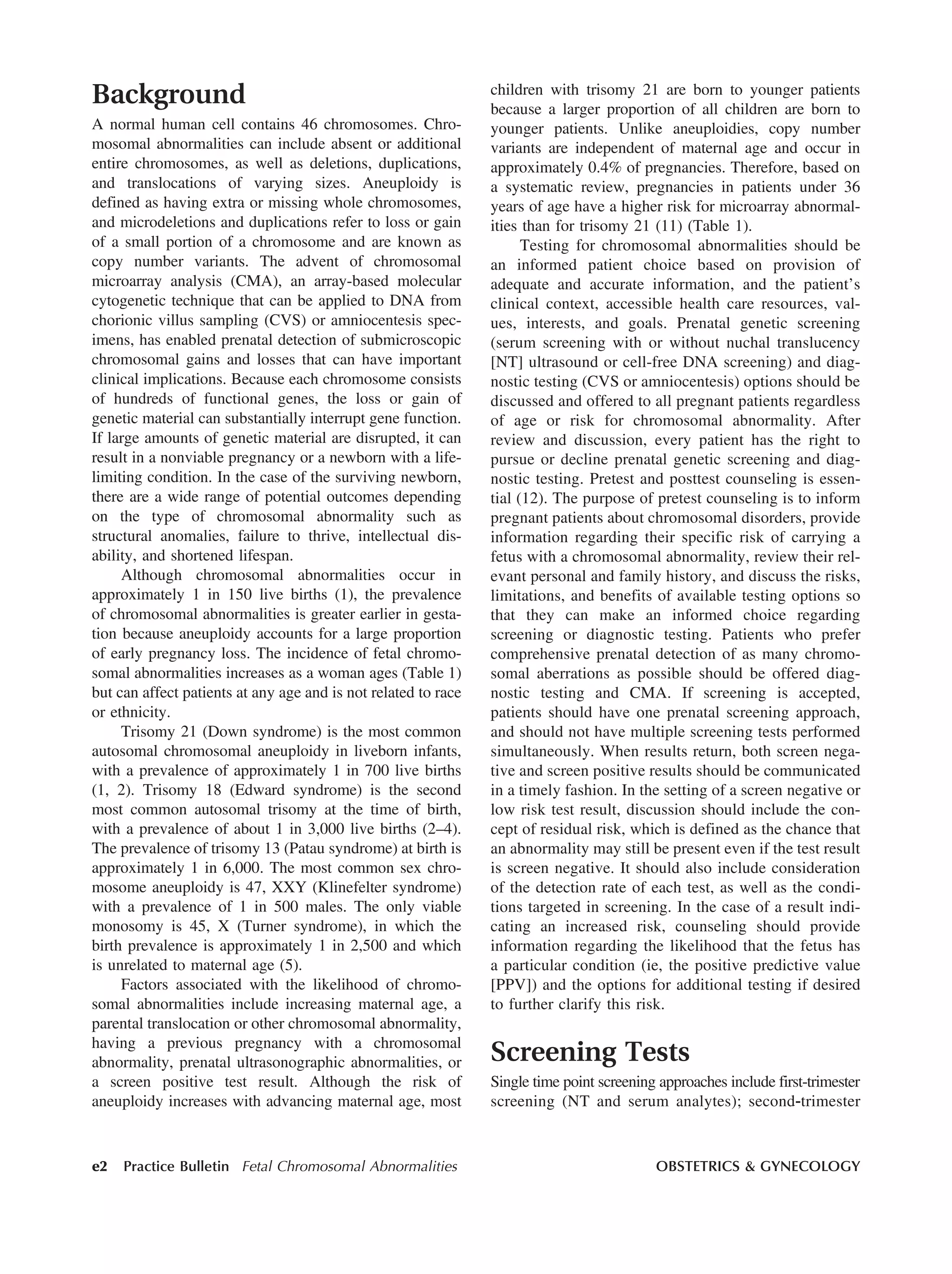 ACOG screening for fetal chromosomal abnormalities 2020 | PDF