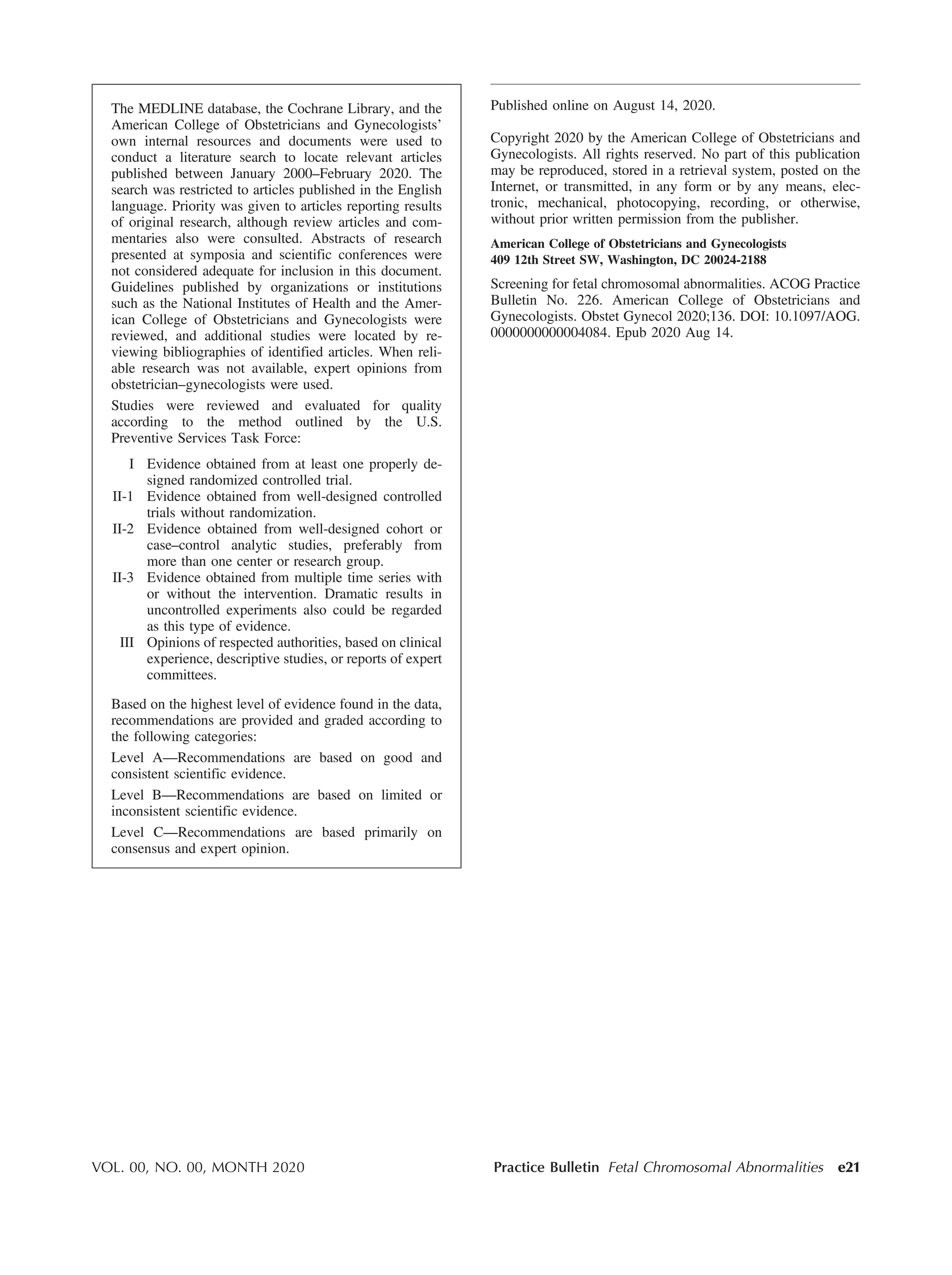 ACOG screening for fetal chromosomal abnormalities 2020 | PDF