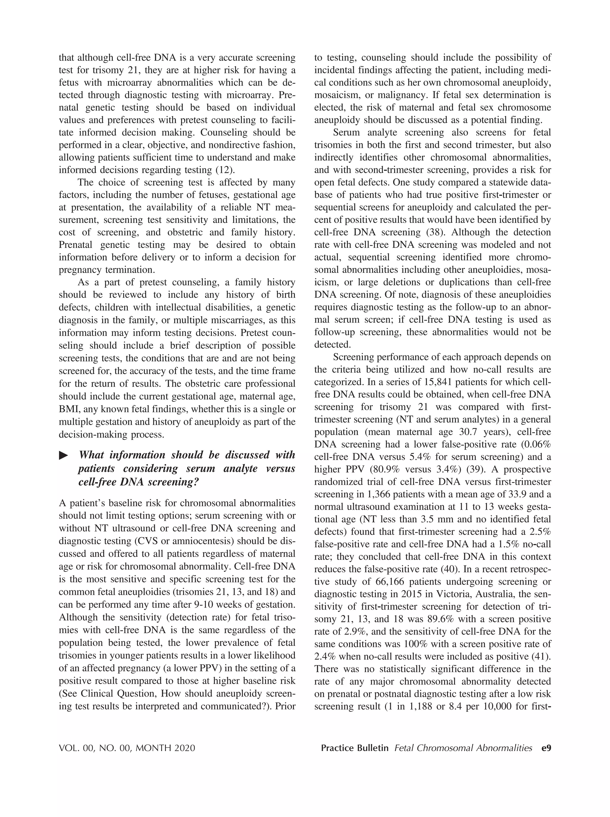 ACOG screening for fetal chromosomal abnormalities 2020 | PDF