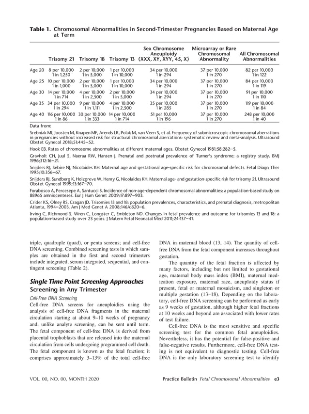 ACOG screening for fetal chromosomal abnormalities 2020 | PDF