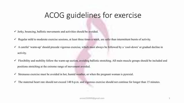 Guidelines for exercise during pregnancy #Acog guidelinens | PPTX