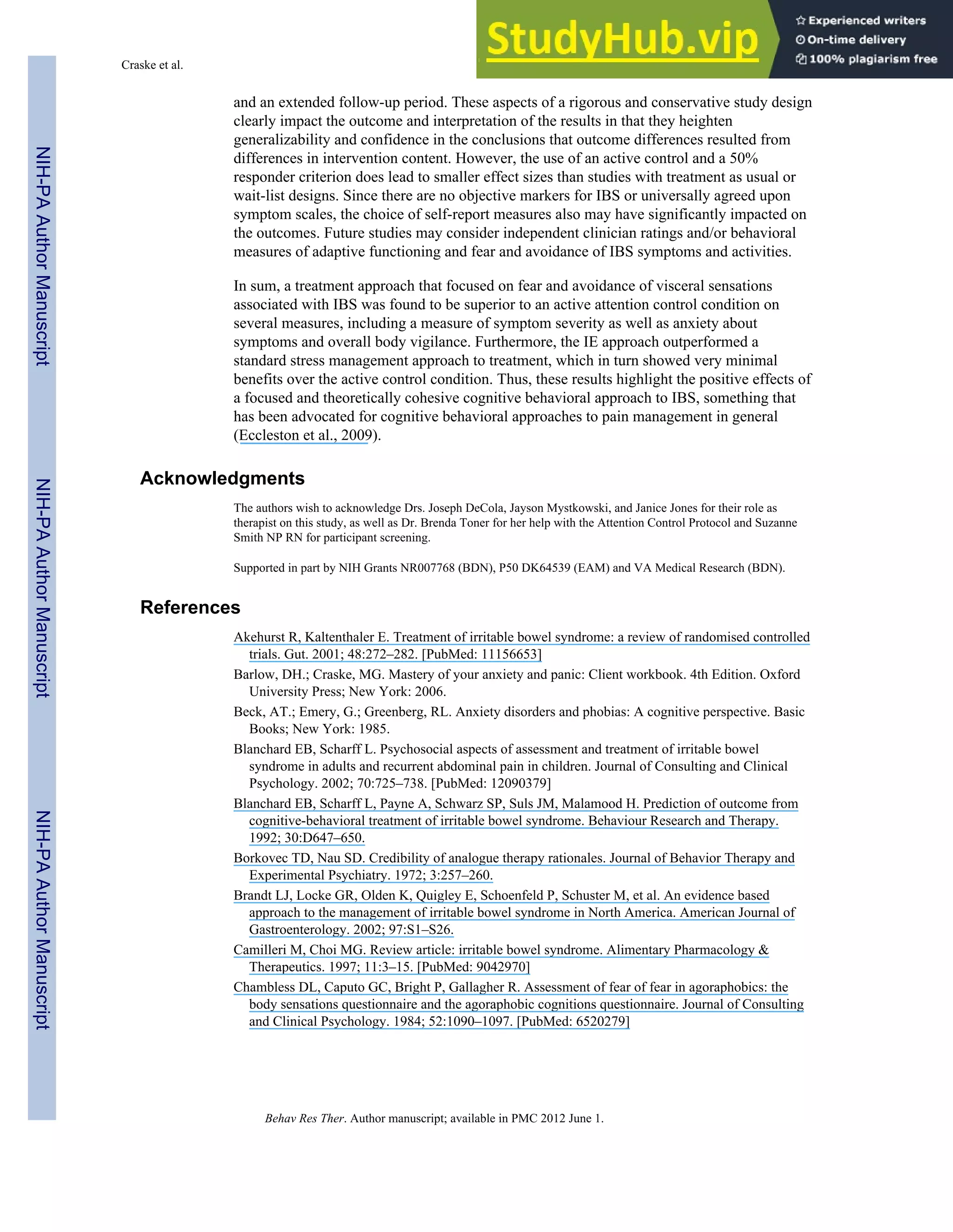 A Cognitive-Behavioral Treatment For Irritable Bowel Syndrome Using ...