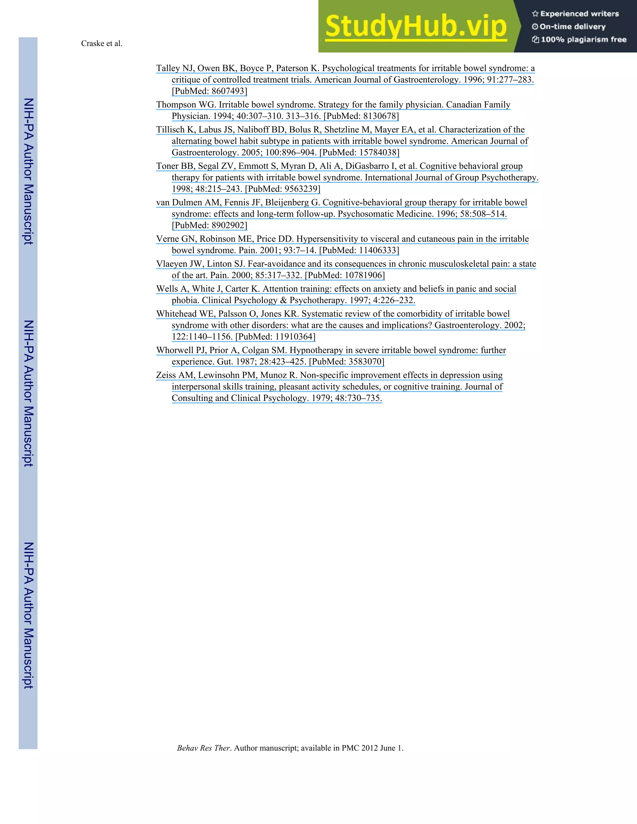A Cognitive-Behavioral Treatment For Irritable Bowel Syndrome Using ...