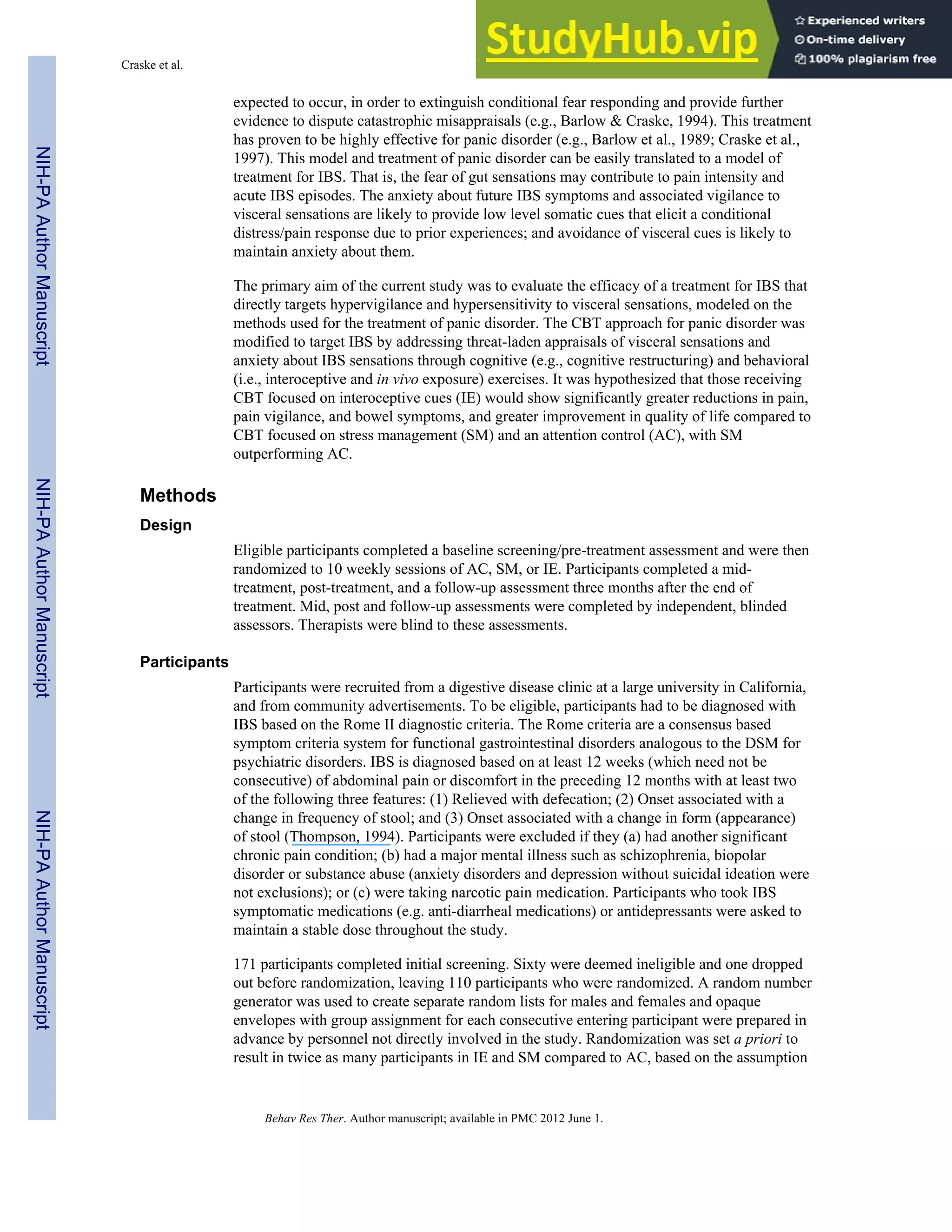 A Cognitive-Behavioral Treatment For Irritable Bowel Syndrome Using ...