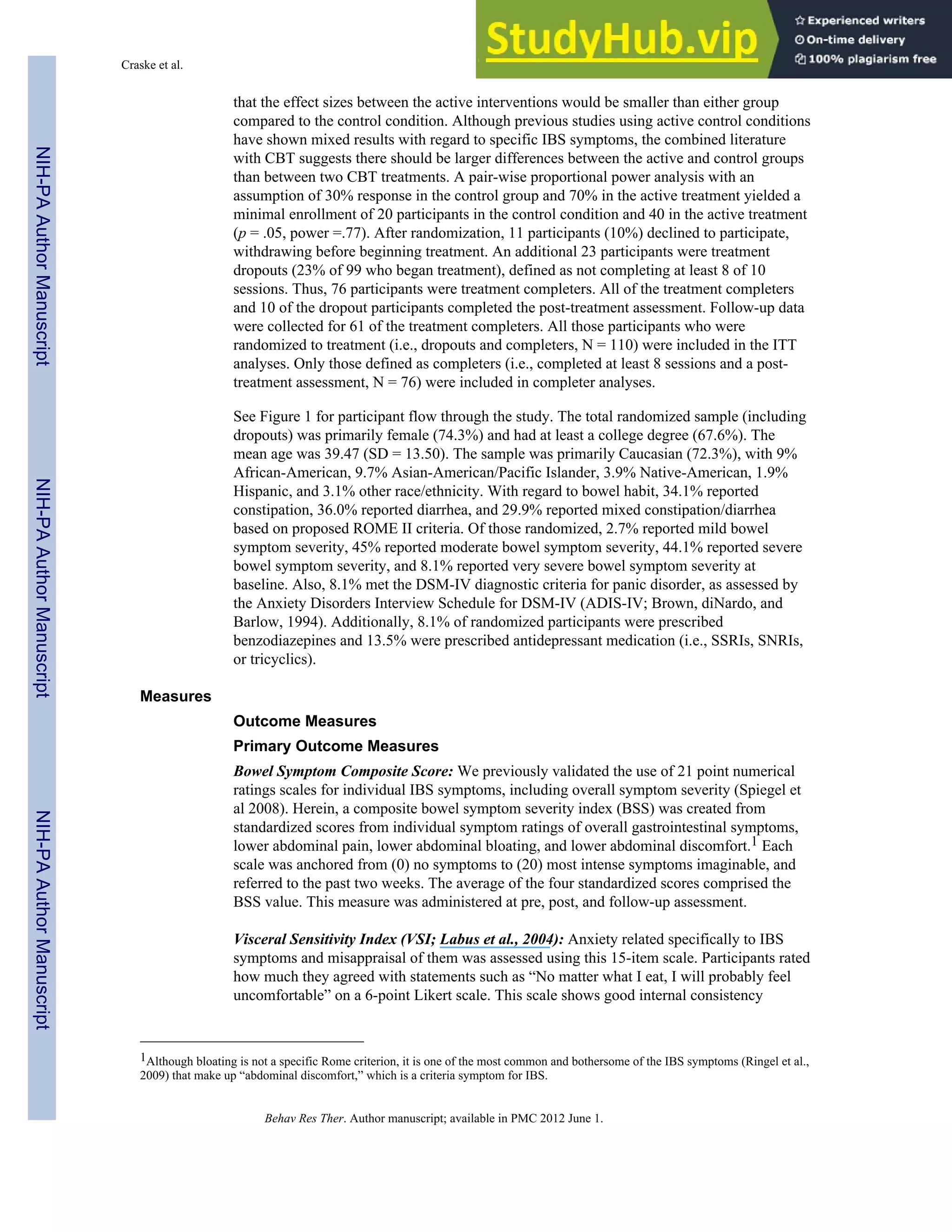 A Cognitive-Behavioral Treatment For Irritable Bowel Syndrome Using ...
