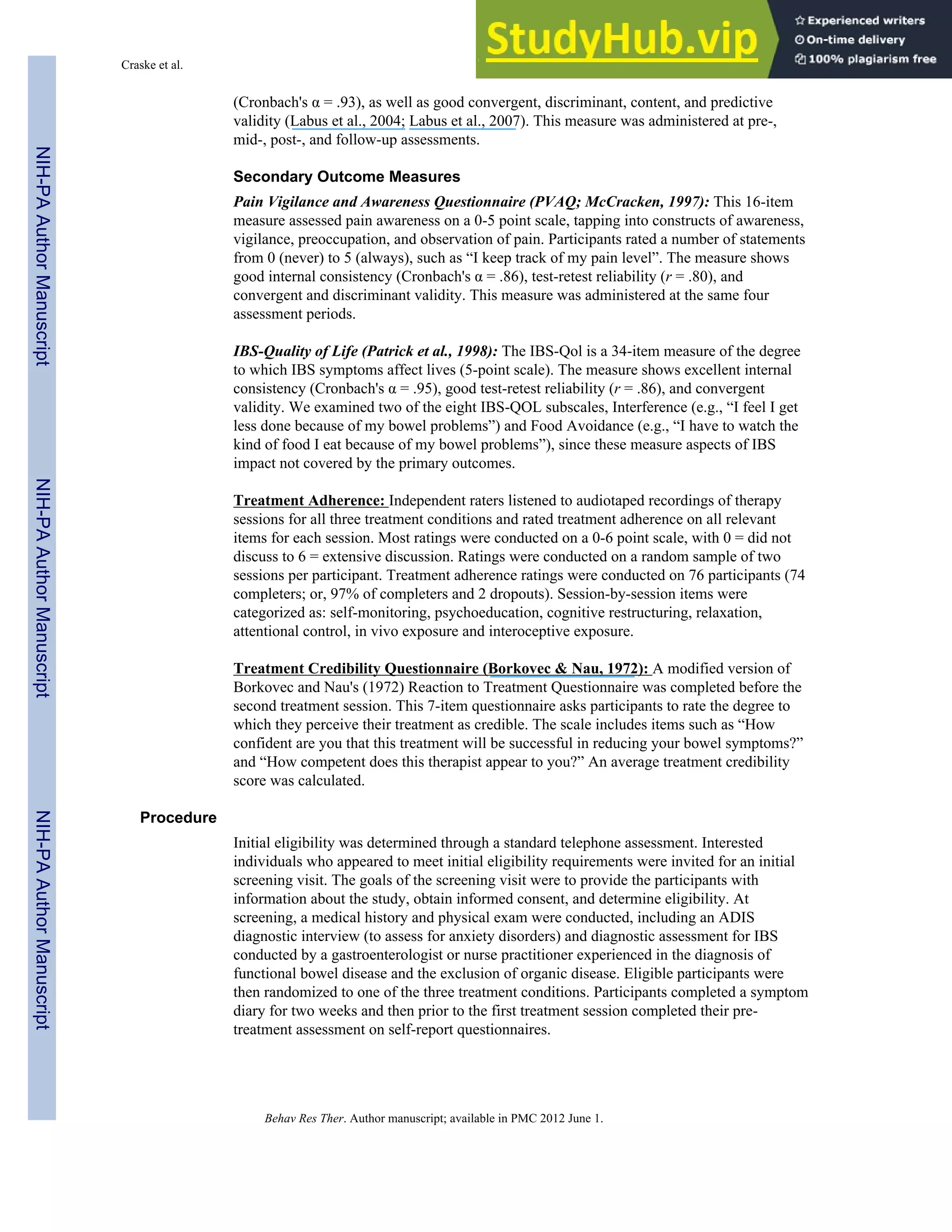 A Cognitive-Behavioral Treatment For Irritable Bowel Syndrome Using ...