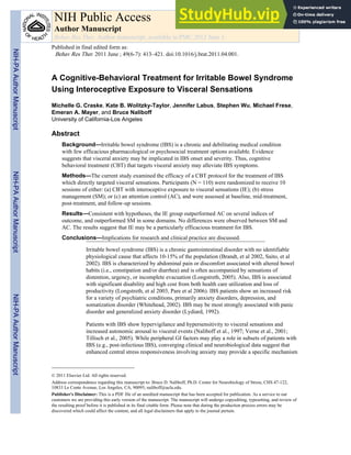 A Cognitive-Behavioral Treatment For Irritable Bowel Syndrome Using ...