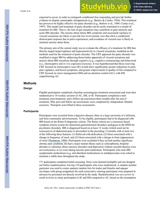 A Cognitive-Behavioral Treatment For Irritable Bowel Syndrome Using ...
