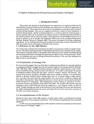A Cognitive Architecture For Solving Ill-Structured Problems | PDF