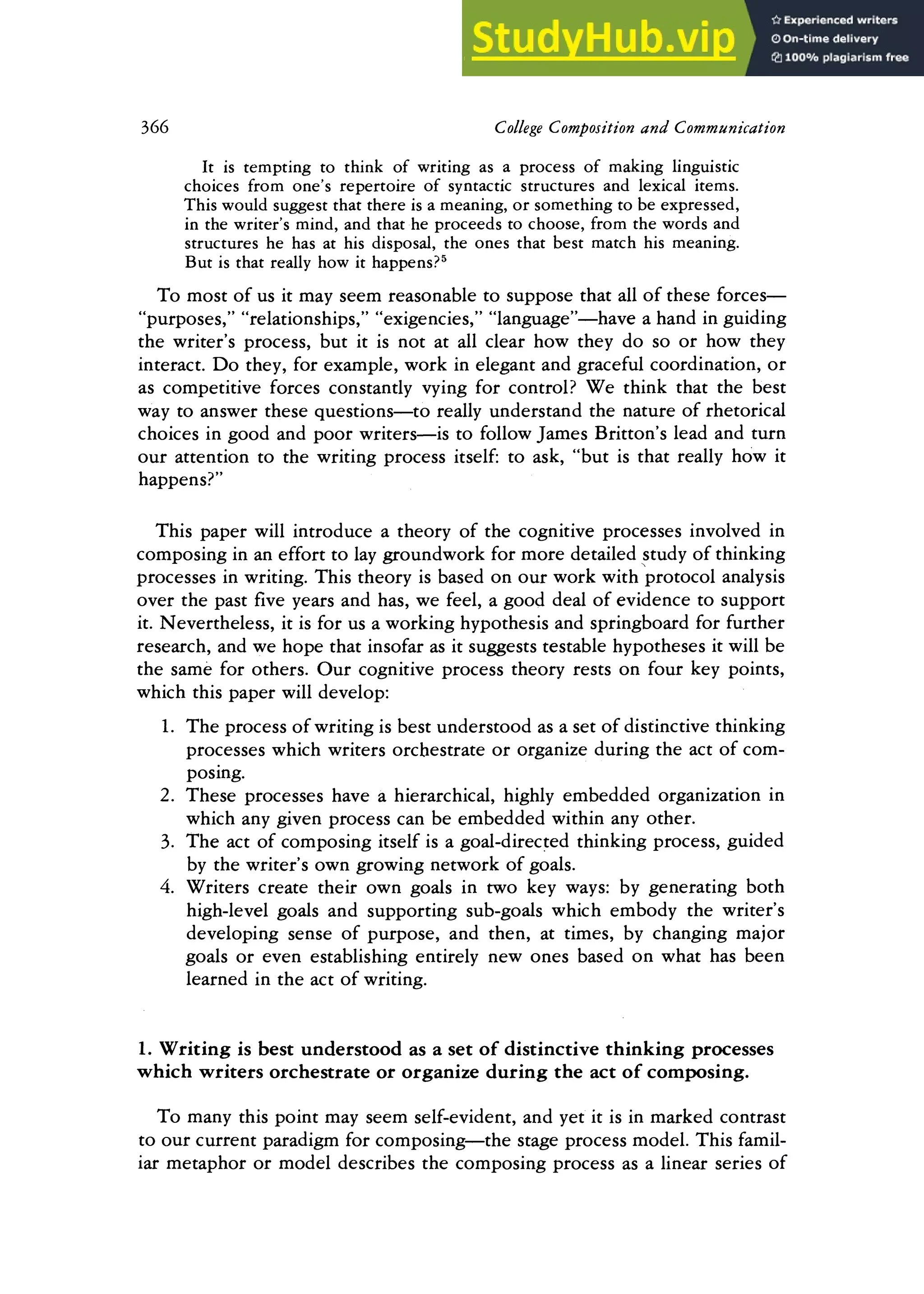 A Cognitive Process Theory Of Writing | PDF