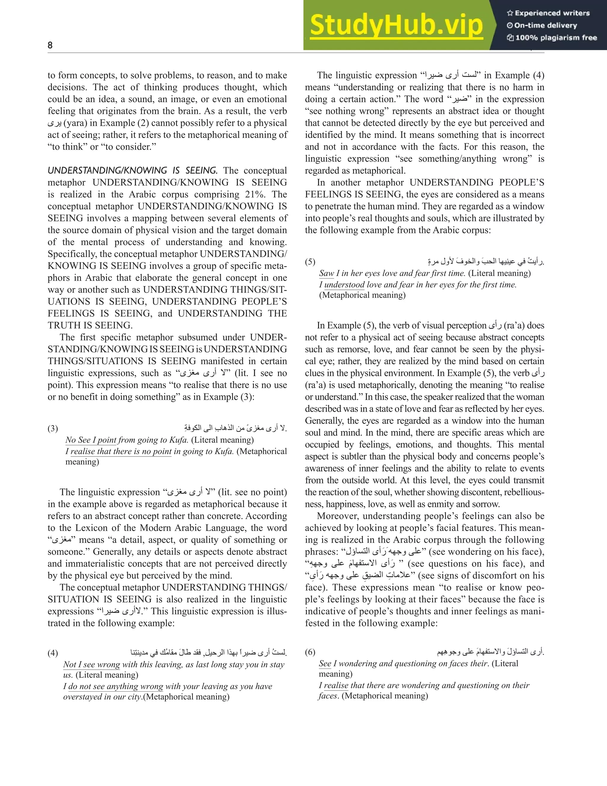 A Cognitive Semantic Analysis Of Arabic Verb Of Visual Perception (Ra A ...