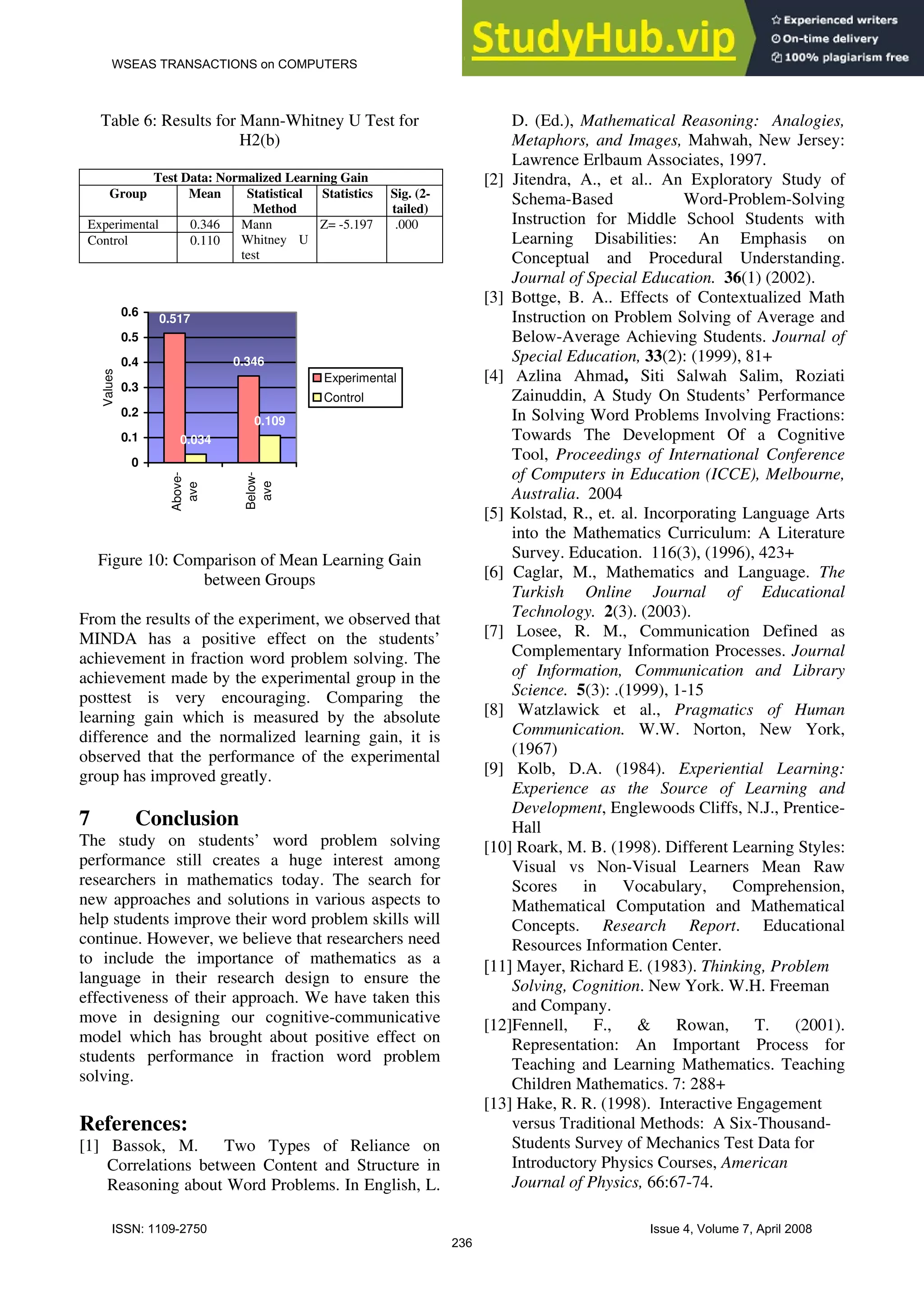 A Cognitive Tool To Support Mathematical Communication In Fraction Word Problem Solving | PDF ...