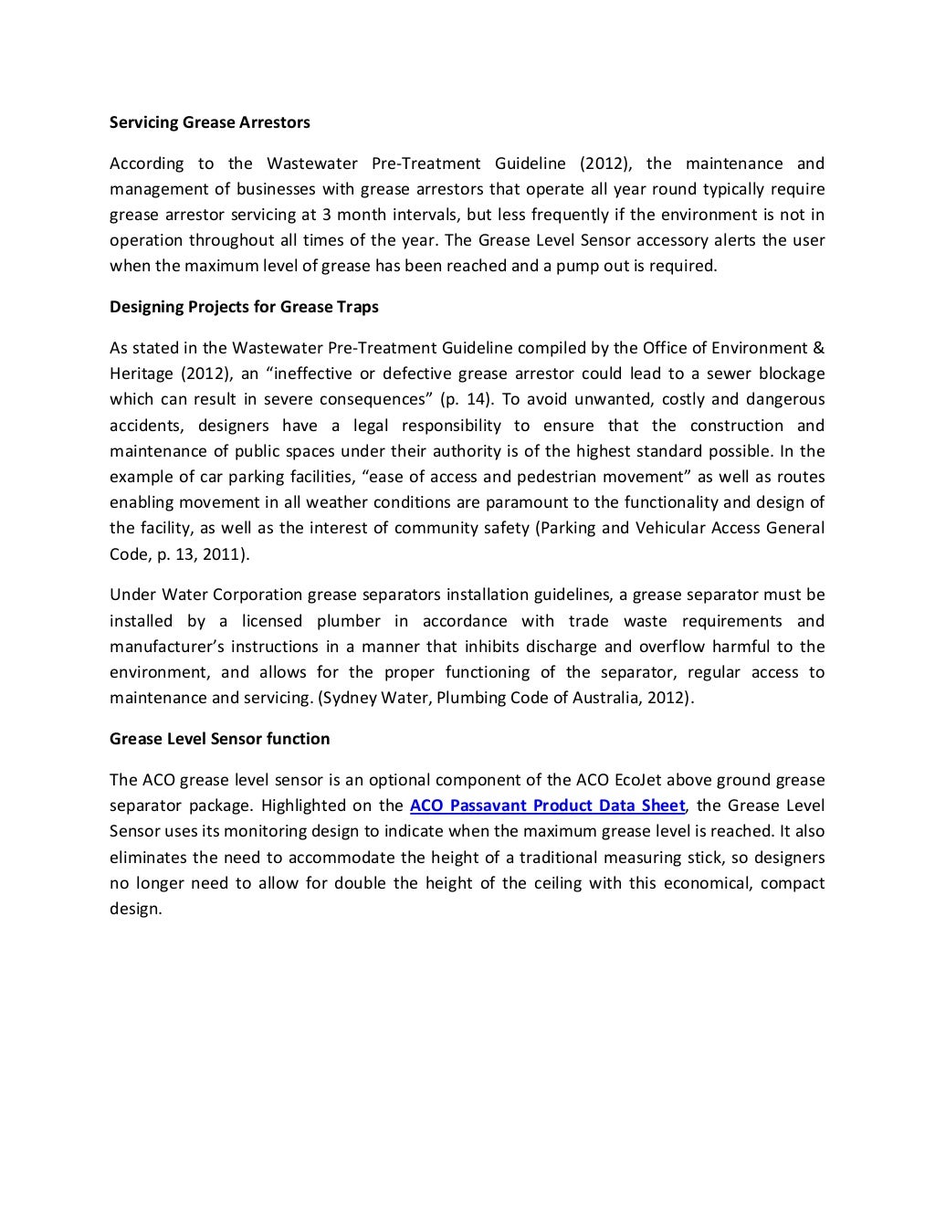 ACO Grease Level Sensor Reduces Ceiling Heights in Above Ground ...