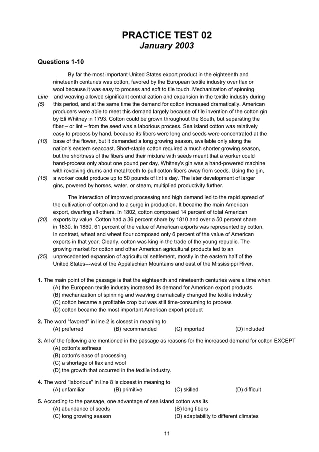 A colection of TOEFL reading comprehension - Part 1 | DOC