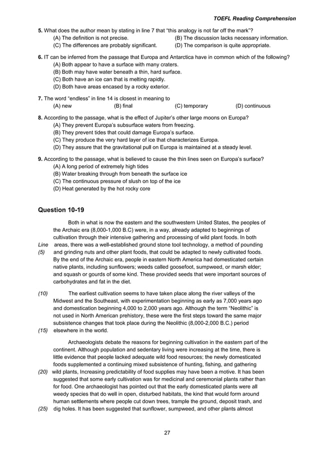 A colection of TOEFL reading comprehension - Part 1 | DOC