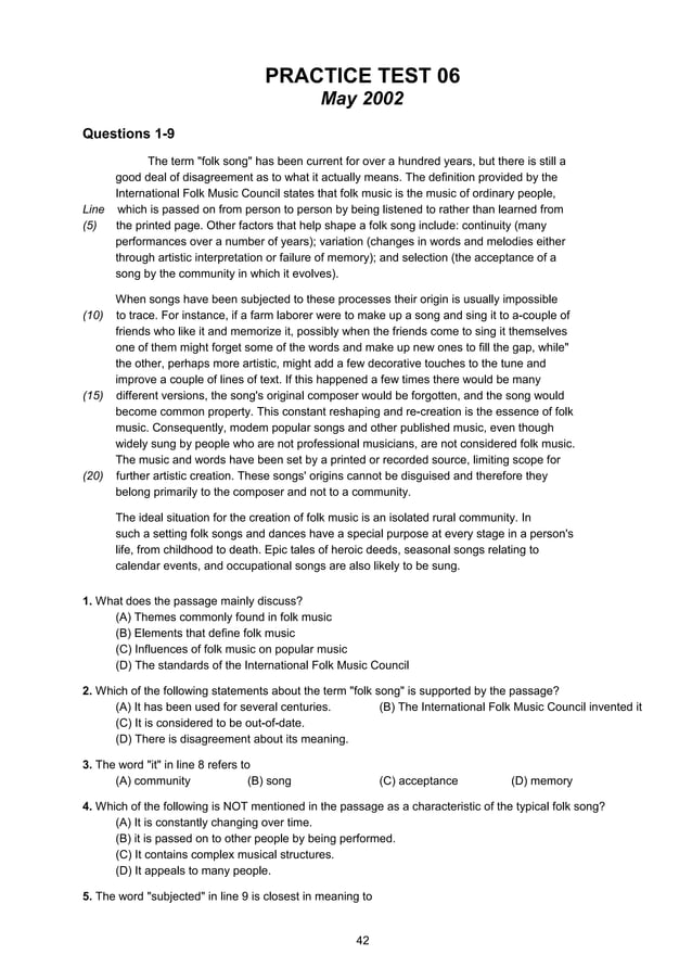 A colection of TOEFL reading comprehension - Part 1 | DOC