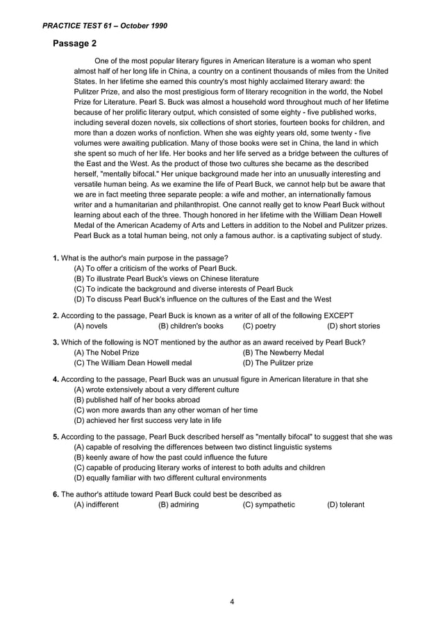 A colection of toefl reading comprehension 4 (1) | DOC | Standardized ...