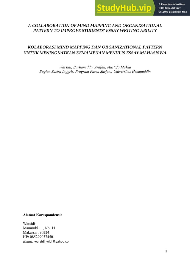A Collaboration Of Mind Mapping And Organizational Pattern To Improve Students Essay Writing ...