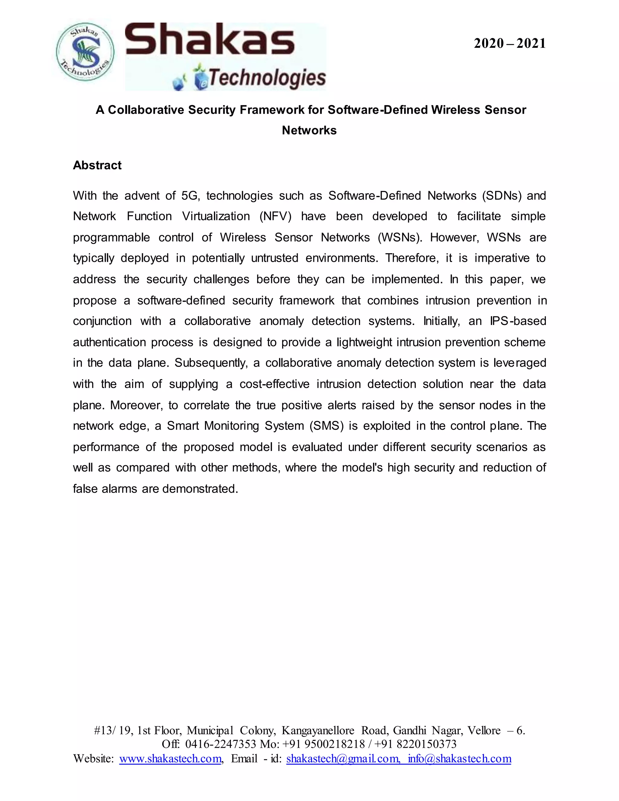 A Collaborative Security Framework For Software Defined Wireless Sensor Networks Pdf