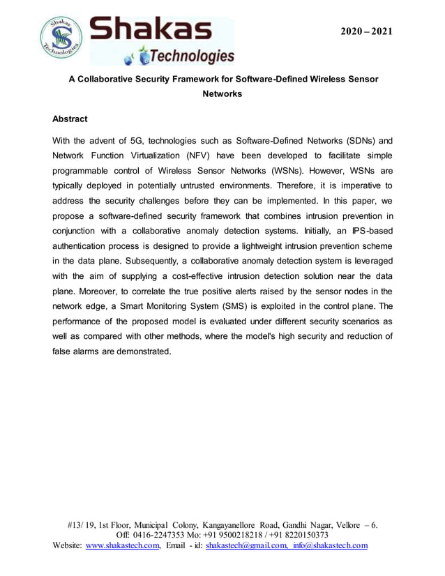 A collaborative security framework for software defined wireless sensor networks | PDF