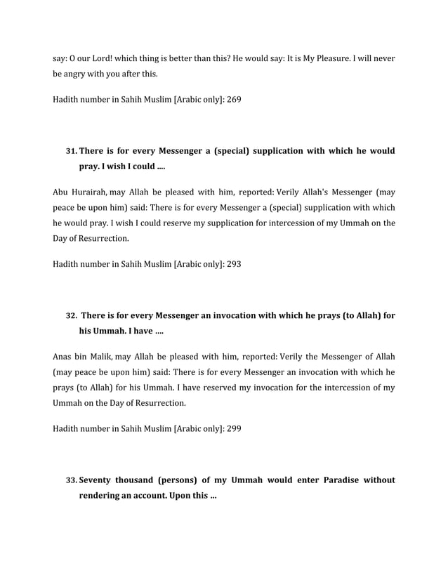 A Collection of Mutawatir (Mass transmitted/most authentic) Hadith ...