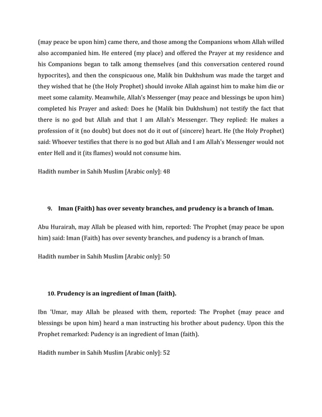 A Collection of Mutawatir (Mass transmitted/most authentic) Hadith ...
