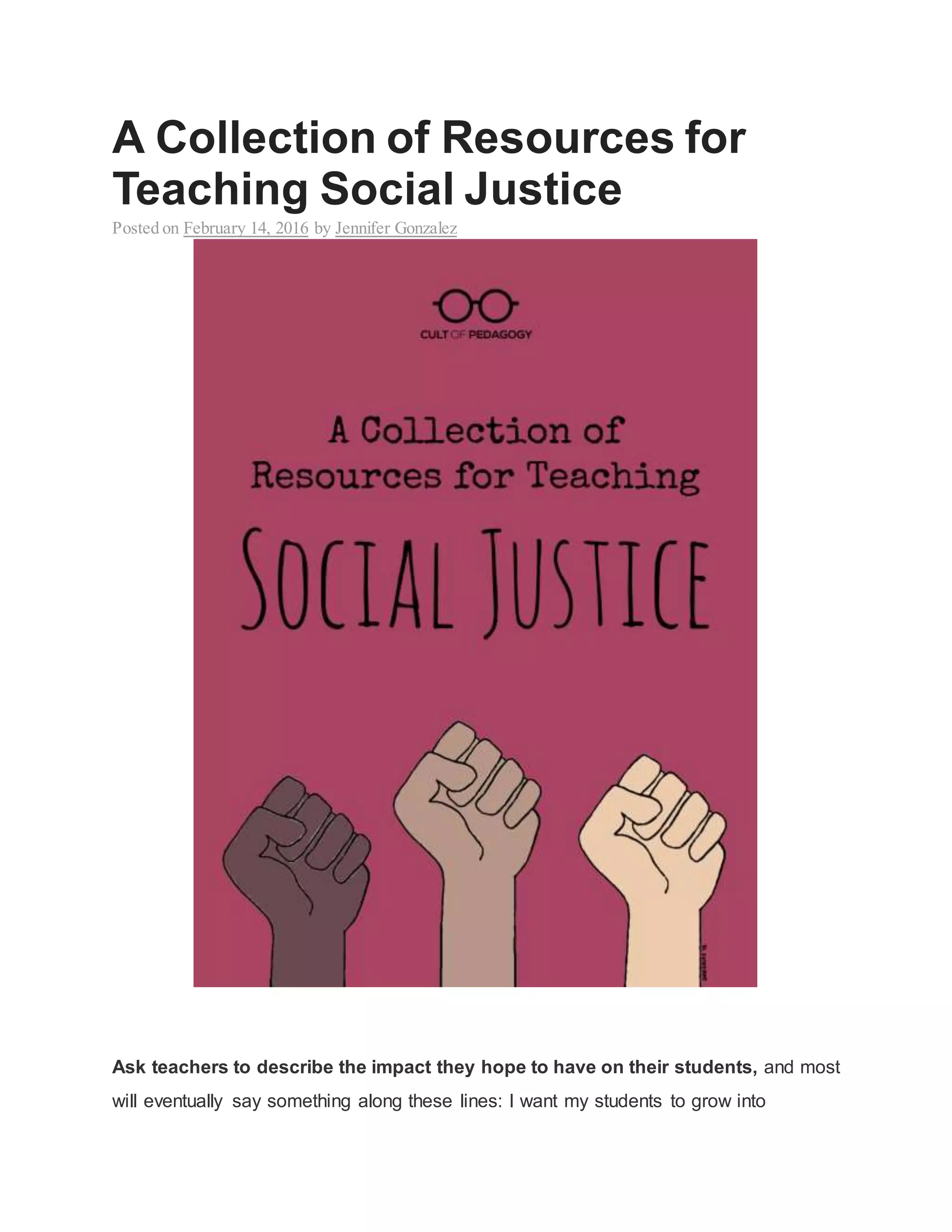 A collection of resources for teaching social justice | DOCX