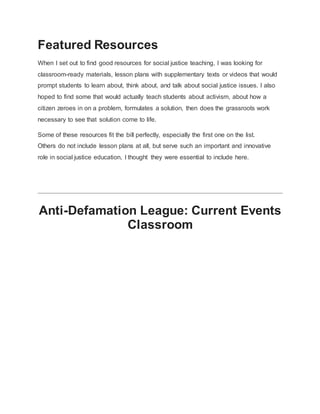 A collection of resources for teaching social justice | DOCX