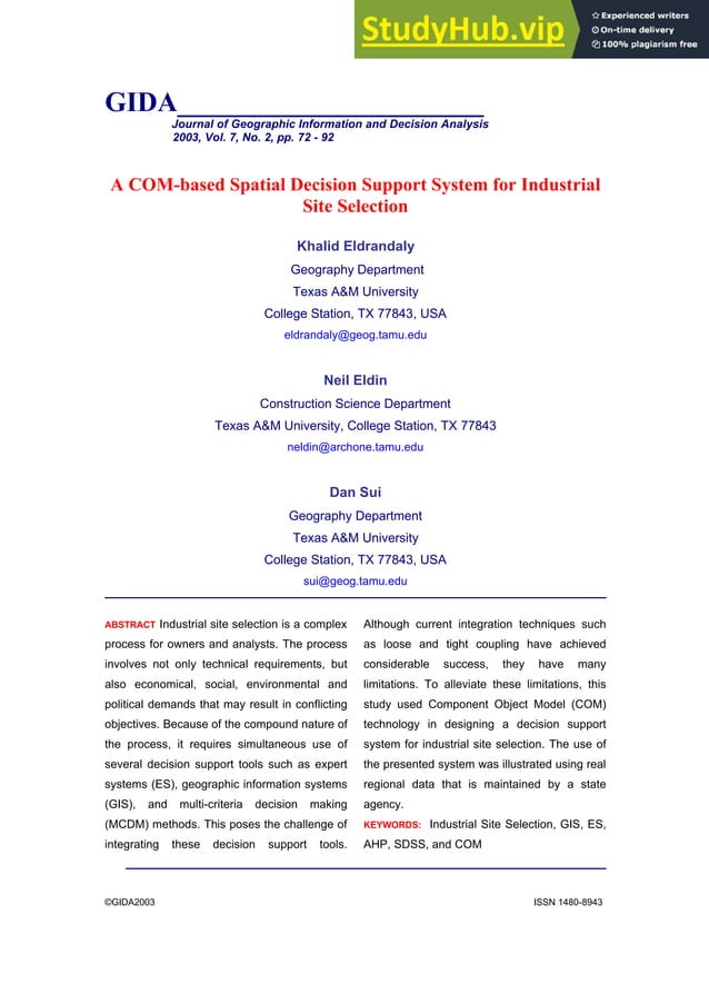 A COM-Based Spatial Decision Support System For Industrial Site ...