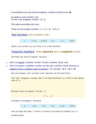 A combination of a real and an imaginary number in the form | DOCX ...