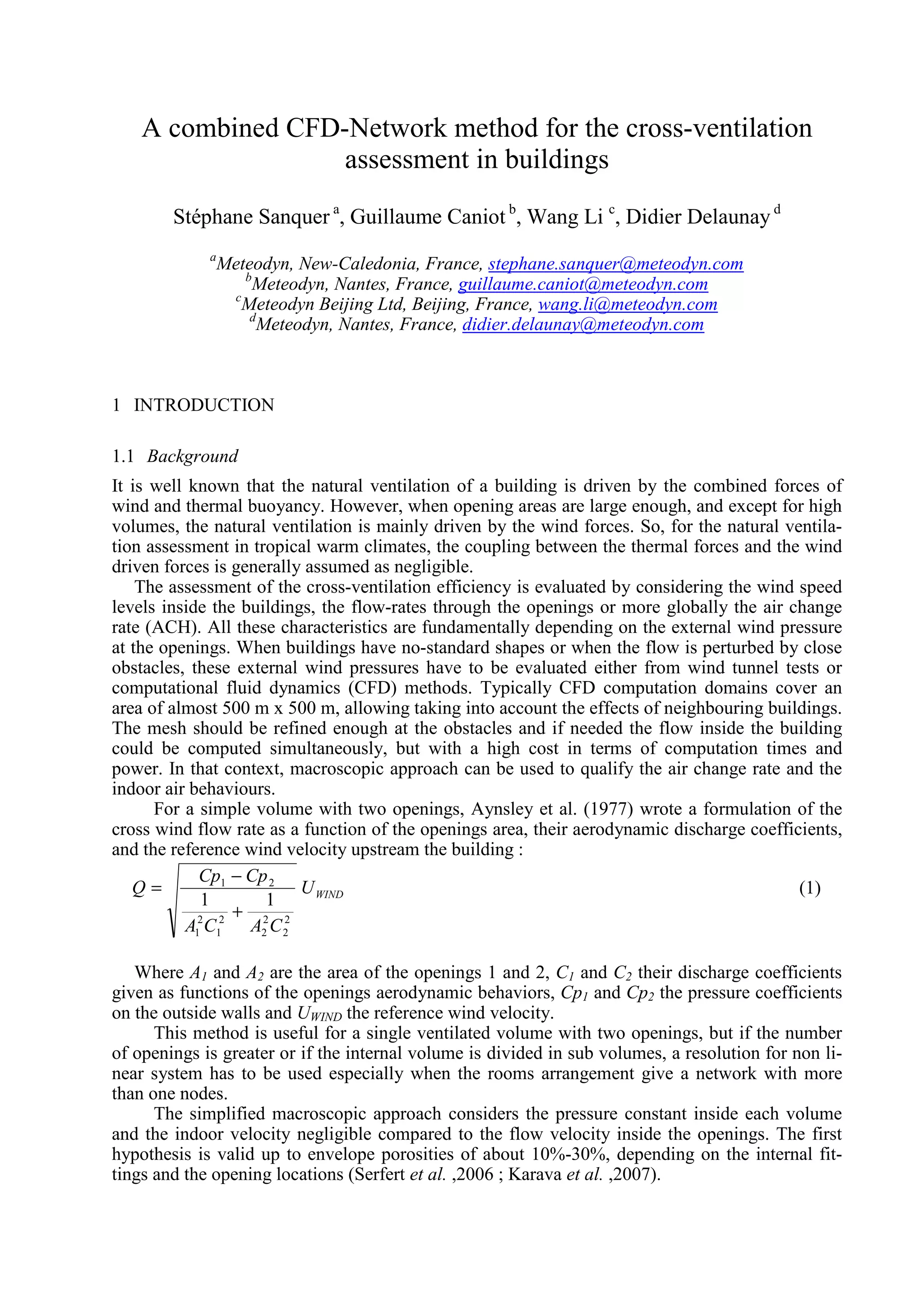 A combined cfd network method for the natural air ventilation - icwe13 ...