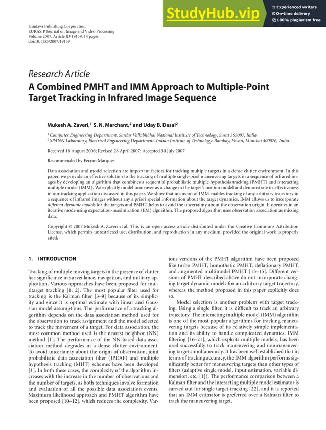 A Combined Pmht And Imm Approach To Multiple Point Target Tracking In Infrared Image Sequence Pdf