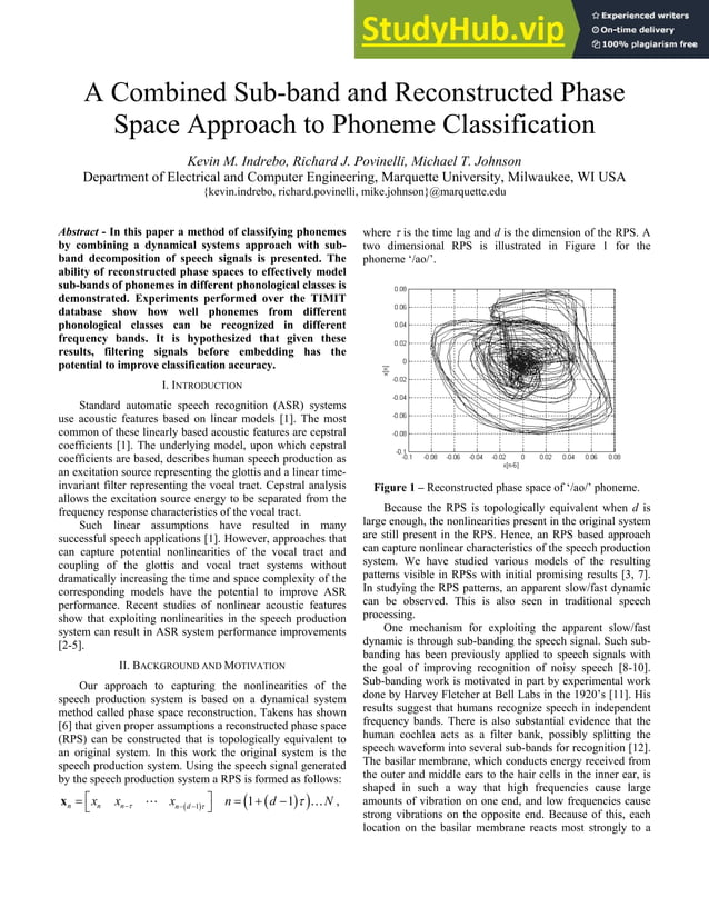 A Combined Sub-Band And Reconstructed Phase Space Approach To Phoneme Classification | PDF